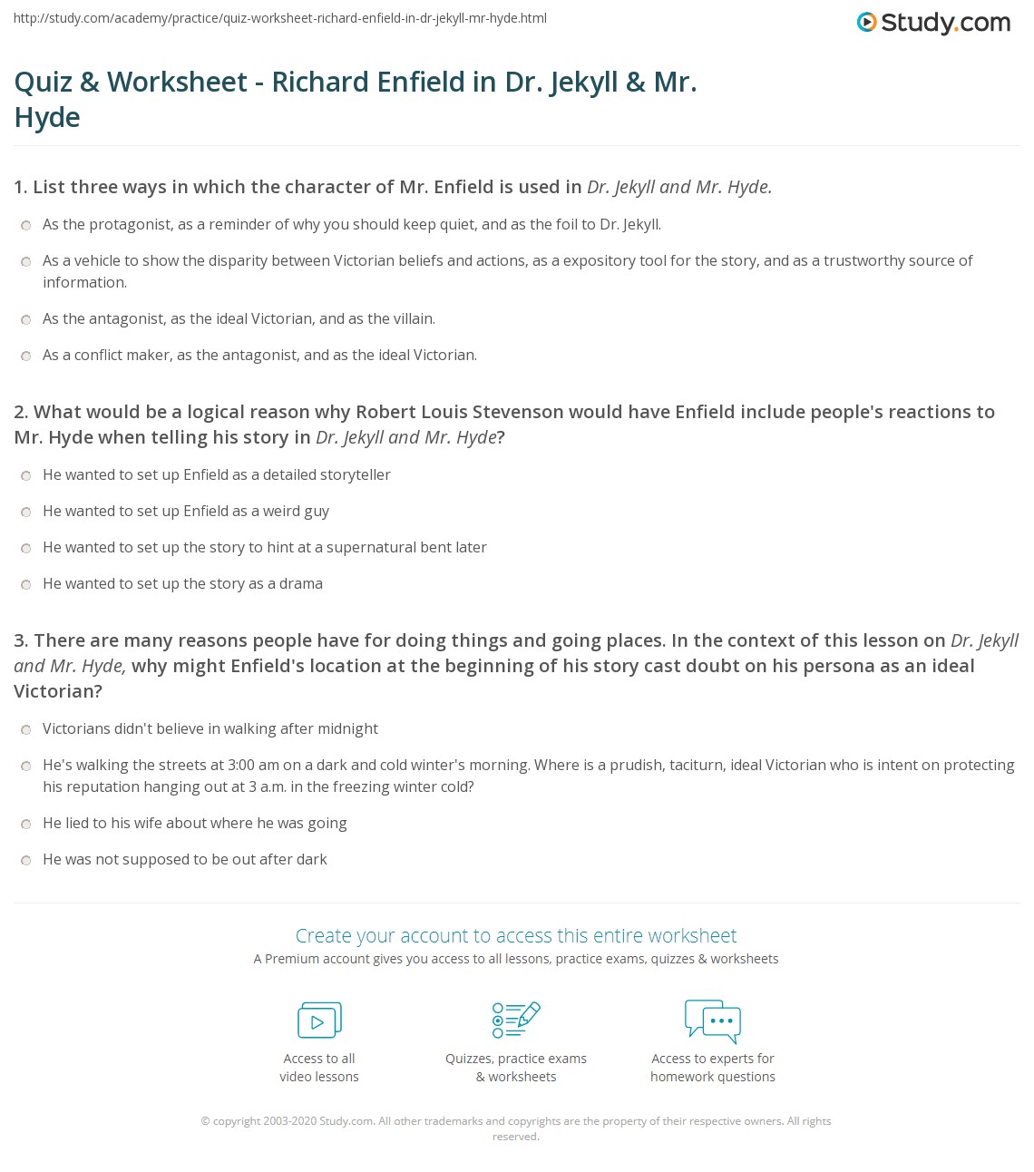 Quiz & Worksheet - Richard Enfield in Dr. Jekyll & Mr. Hyde | Study.com