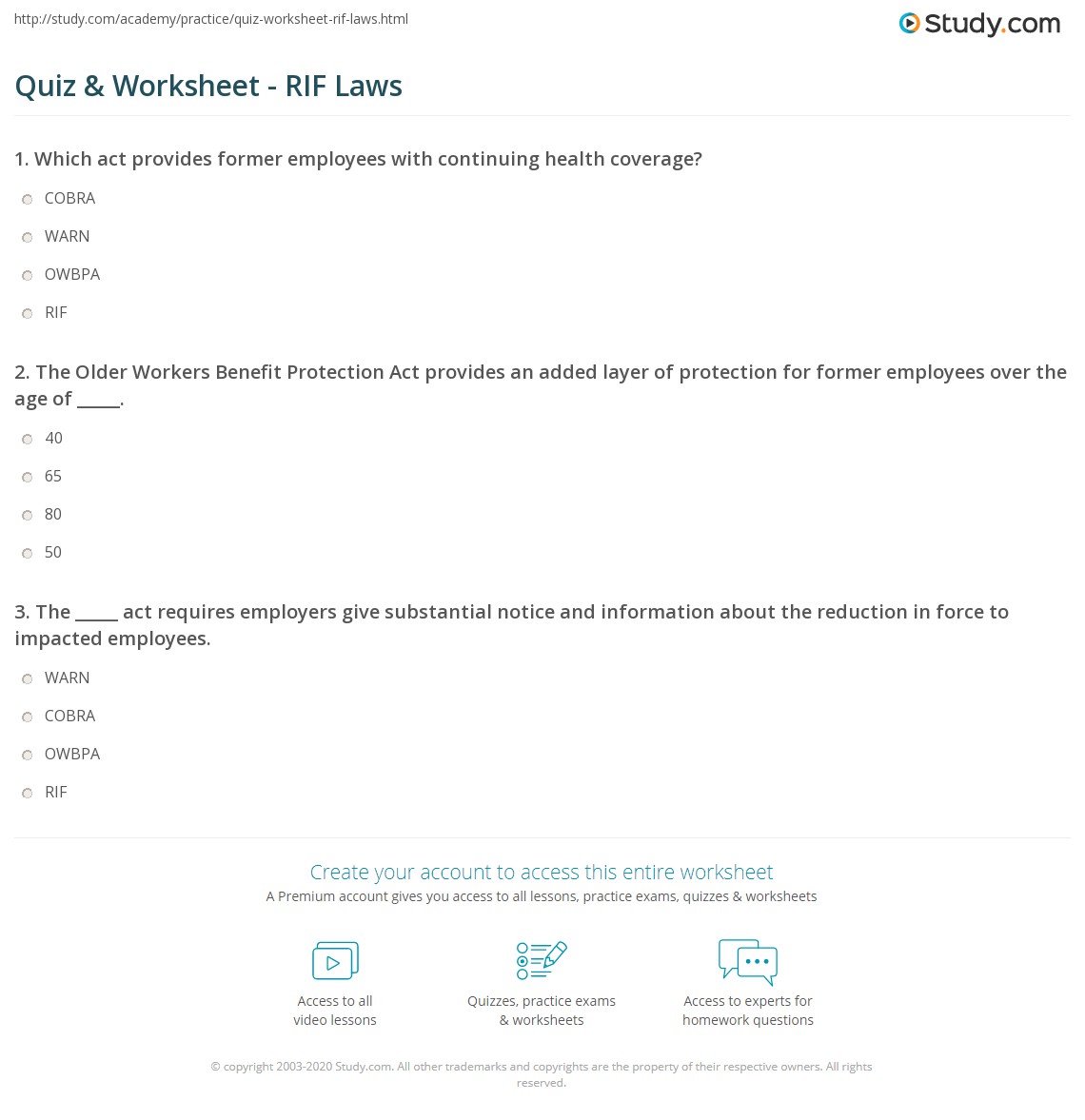 Quiz & Worksheet - RIF Laws | Study.com
