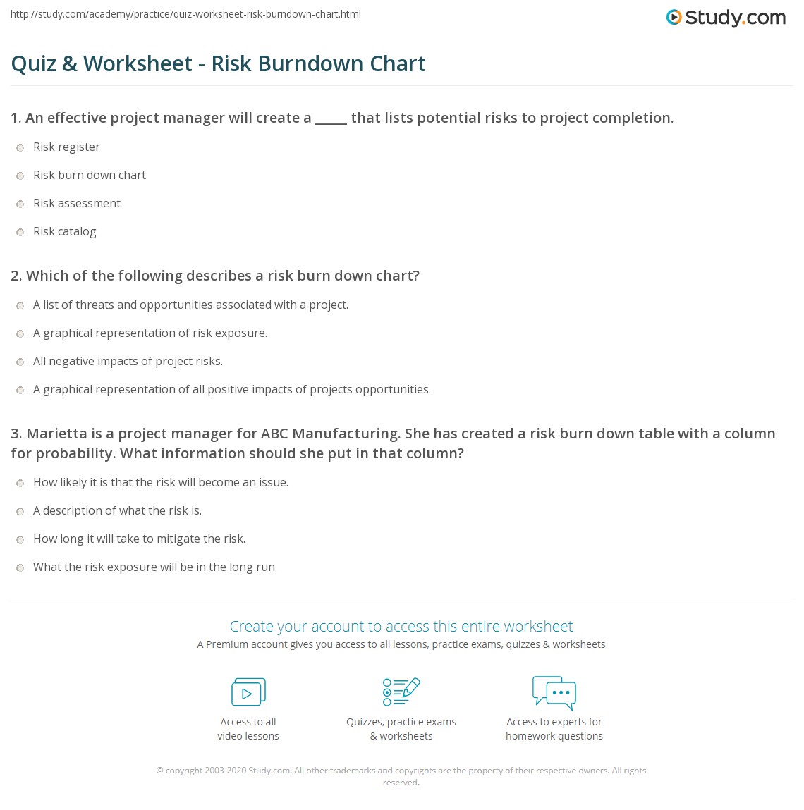 Quiz & Worksheet - Risk Burndown Chart | Study.com