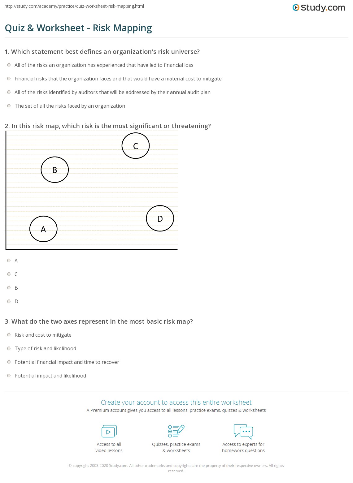 Quiz & Worksheet - Risk Mapping | Study.com