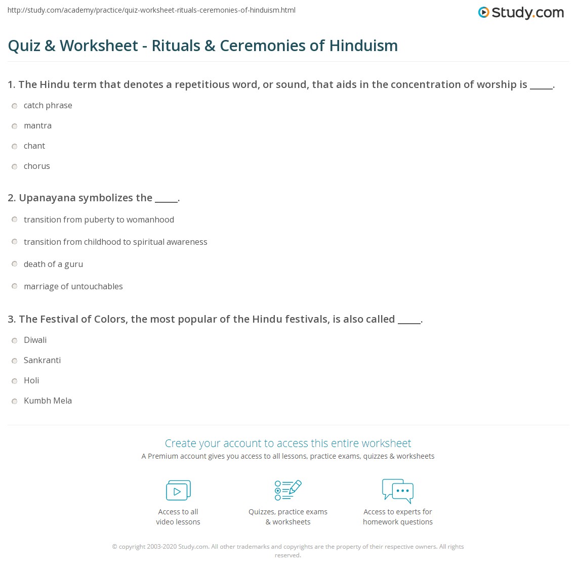 Quiz & Worksheet - Rituals & Ceremonies of Hinduism | Study.com