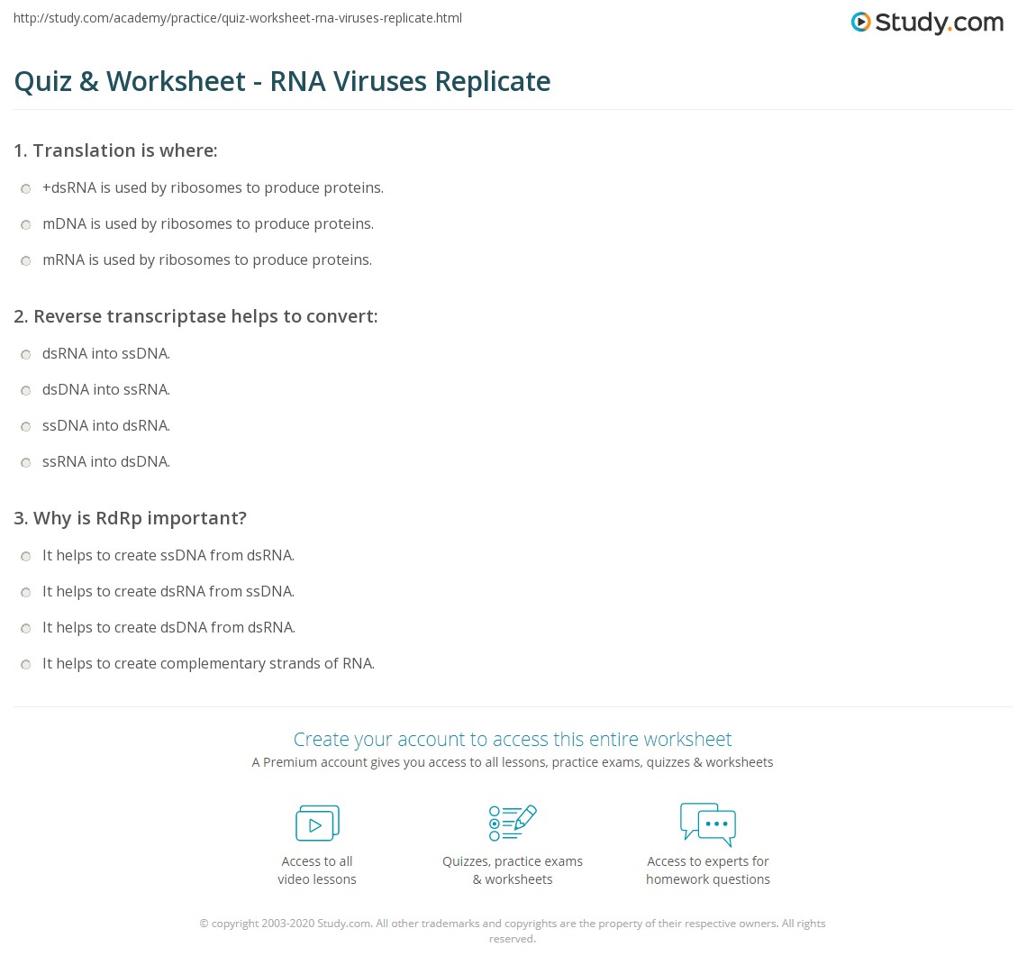 Quiz & Worksheet - RNA Viruses Replicate | Study.com