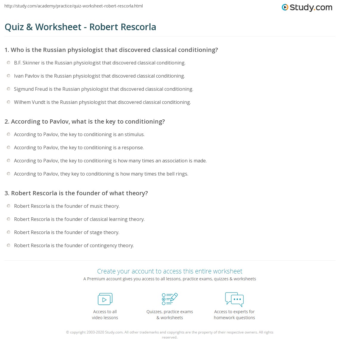 Quiz & Worksheet - Robert Rescorla | Study.com