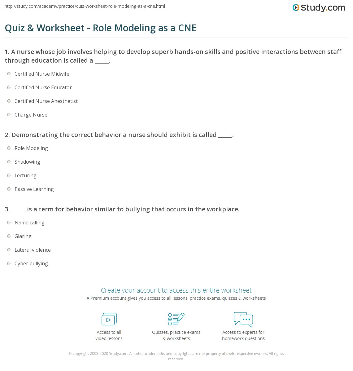 Quiz & Worksheet - Role Modeling as a CNE | Study.com