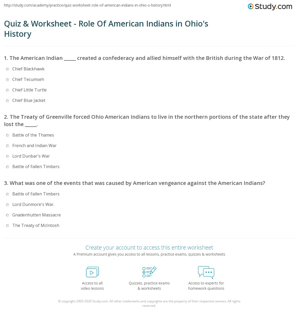 Quiz & Worksheet - Role Of American Indians in Ohio's History | Study.com