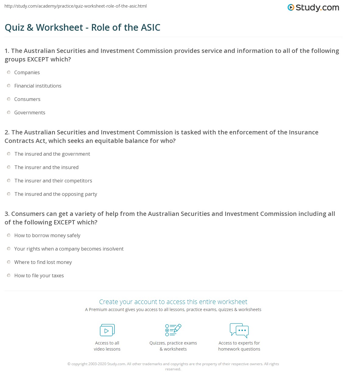 Quiz & Worksheet - Role of the ASIC | Study.com