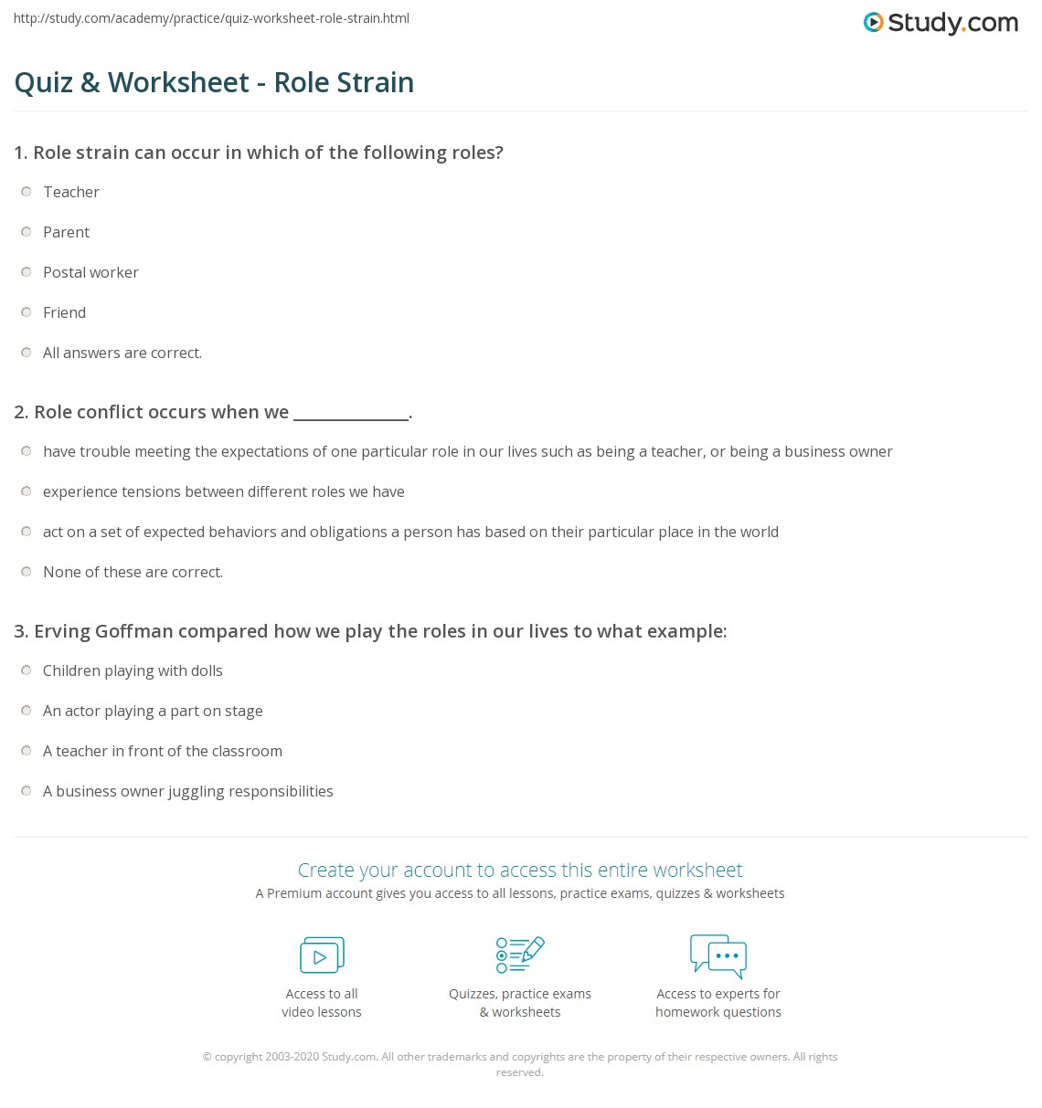 Quiz & Worksheet - Role Strain | Study.com