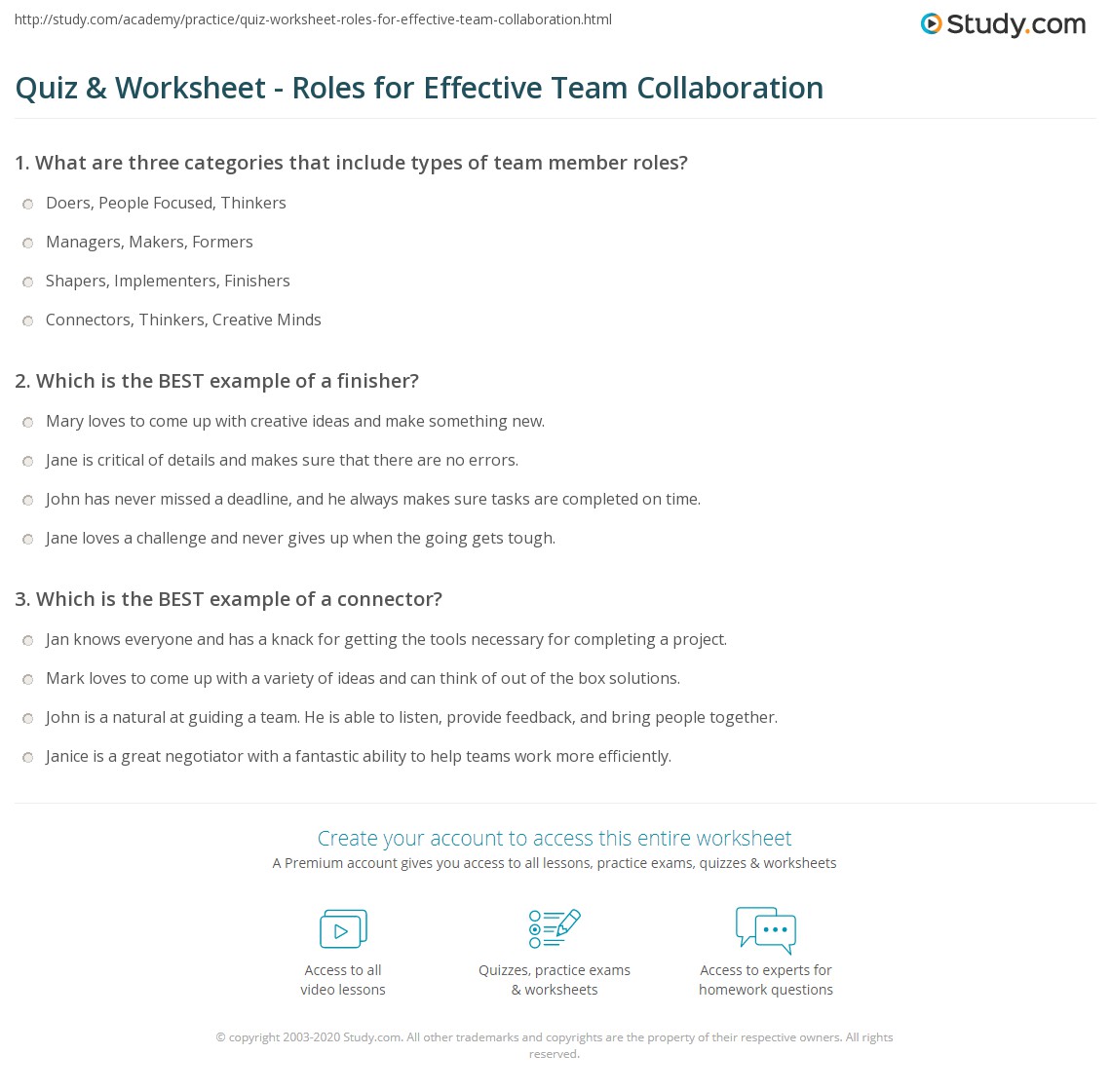 Quiz & Worksheet - Roles for Effective Team Collaboration | Study.com