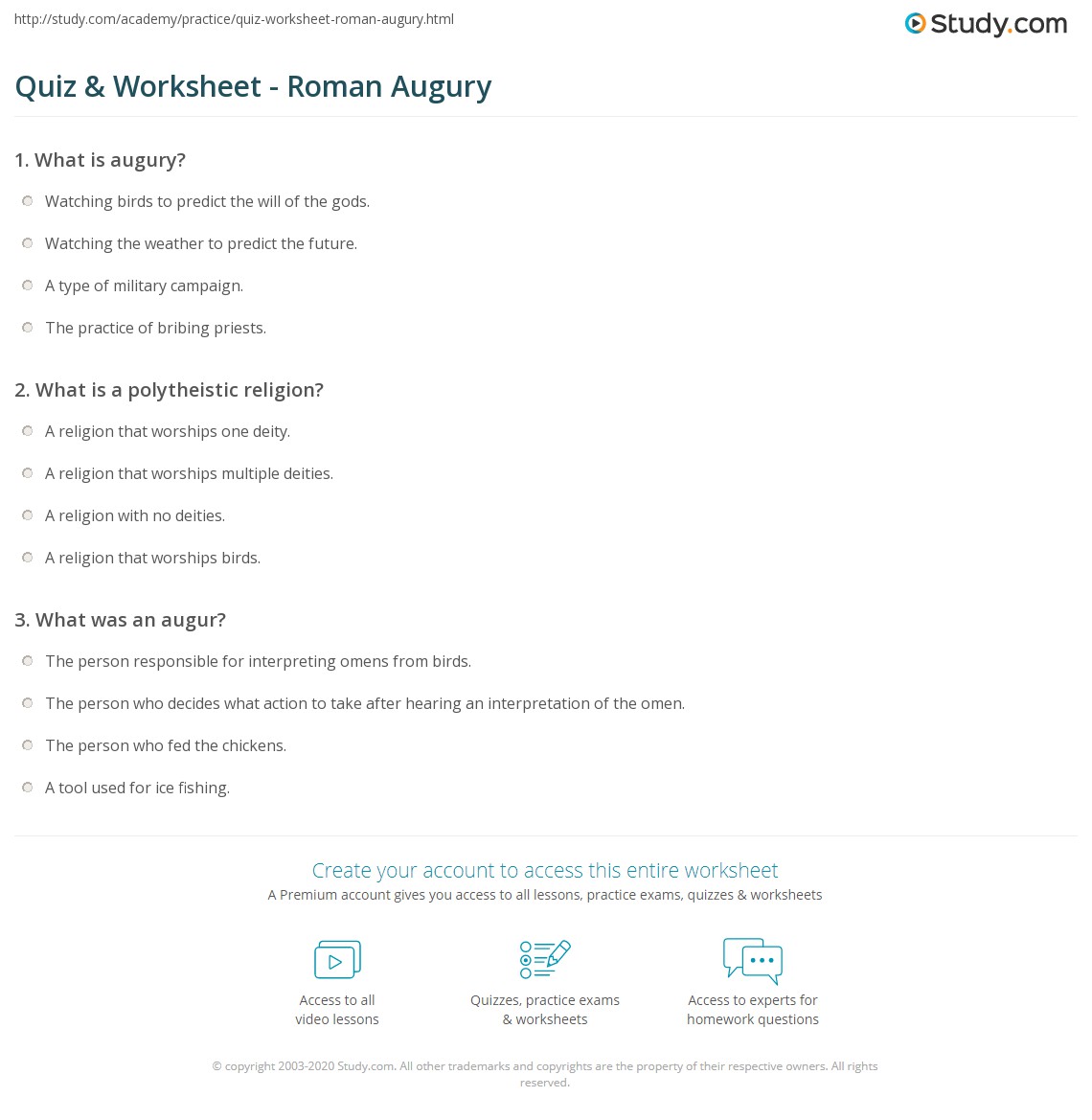 Quiz & Worksheet - Roman Augury | Study.com