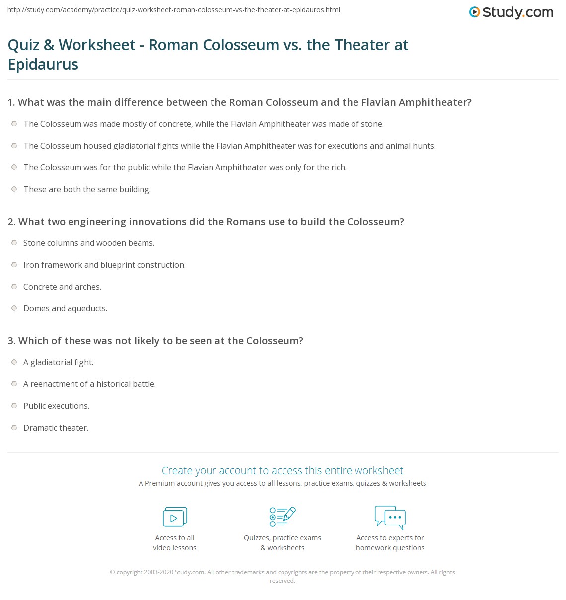 Quiz & Worksheet - Roman Colosseum vs. the Theater at Epidaurus | Study.com
