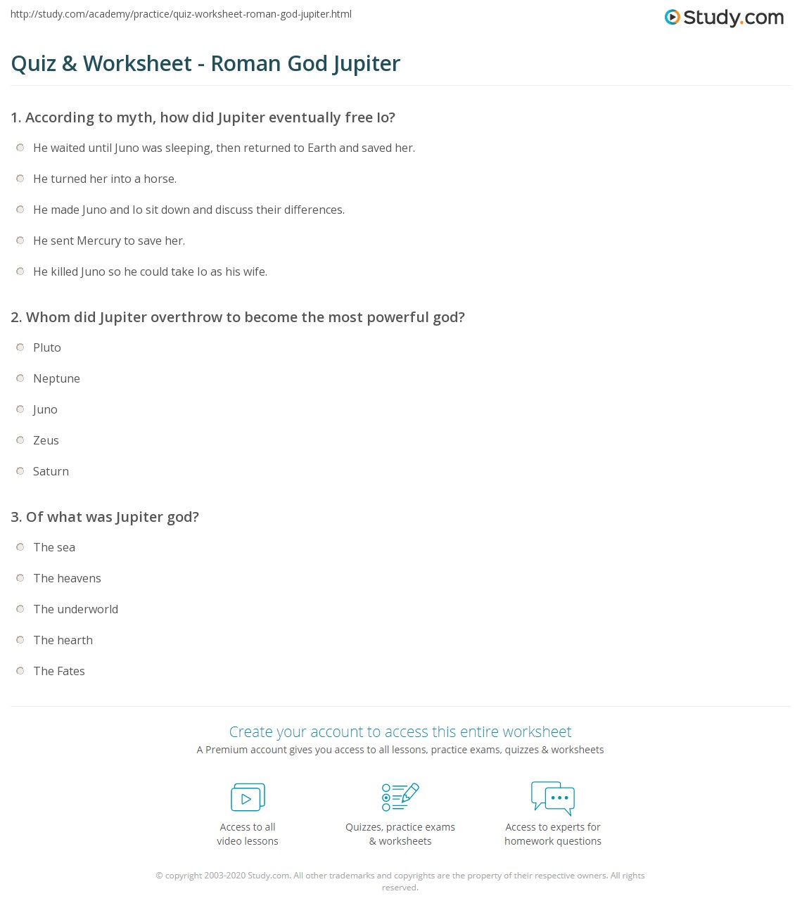 Quiz & Worksheet - Roman God Jupiter | Study.com
