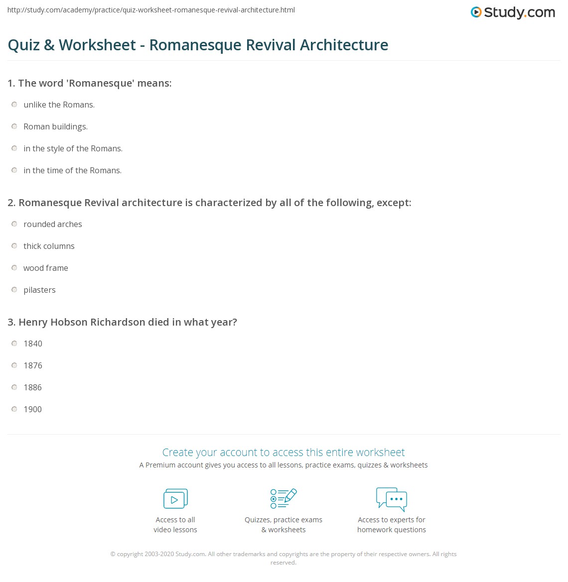 Quiz & Worksheet - Romanesque Revival Architecture | Study.com
