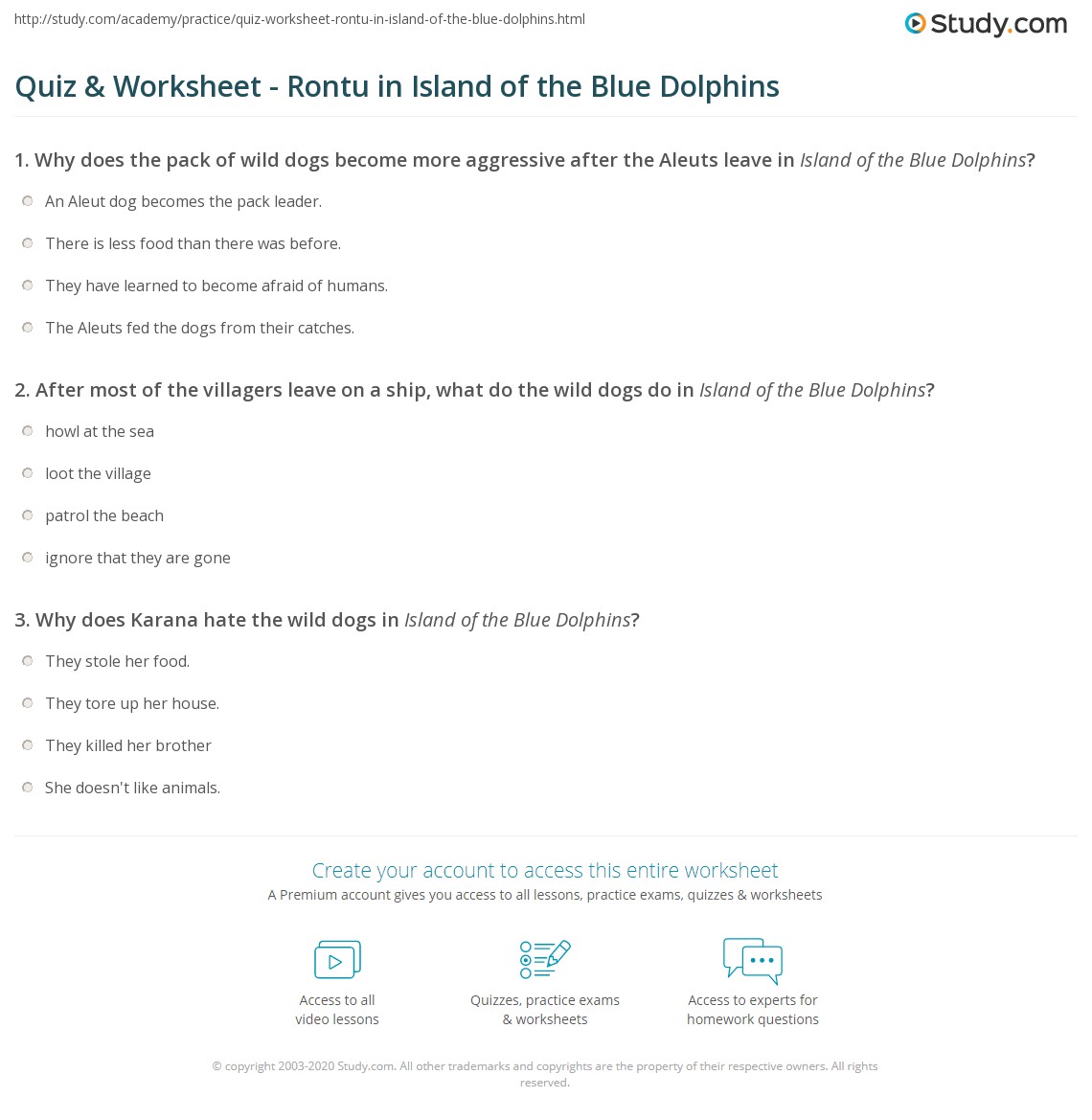 Quiz & Worksheet - Rontu in Island of the Blue Dolphins | Study.com