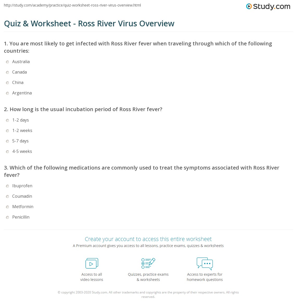 Quiz & Worksheet - Ross River Virus Overview | Study.com
