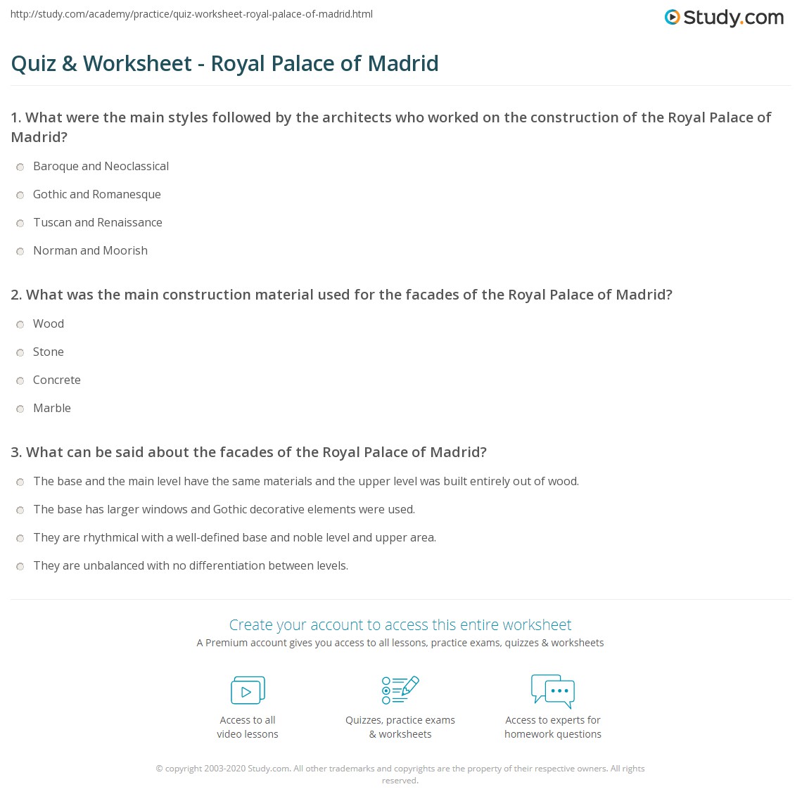 Quiz & Worksheet - Royal Palace of Madrid | Study.com