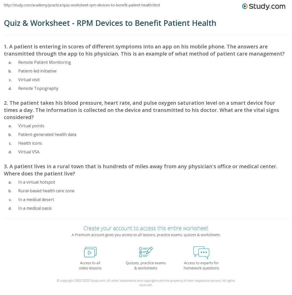 Quiz & Worksheet - RPM Devices to Benefit Patient Health | Study.com