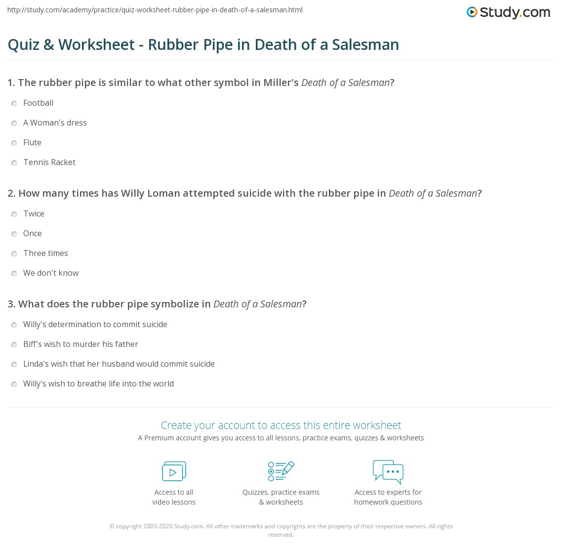Quiz & Worksheet - Rubber Pipe in Death of a Salesman | Study.com