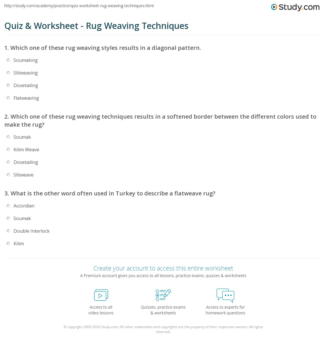 Quiz & Worksheet - Rug Weaving Techniques | Study.com