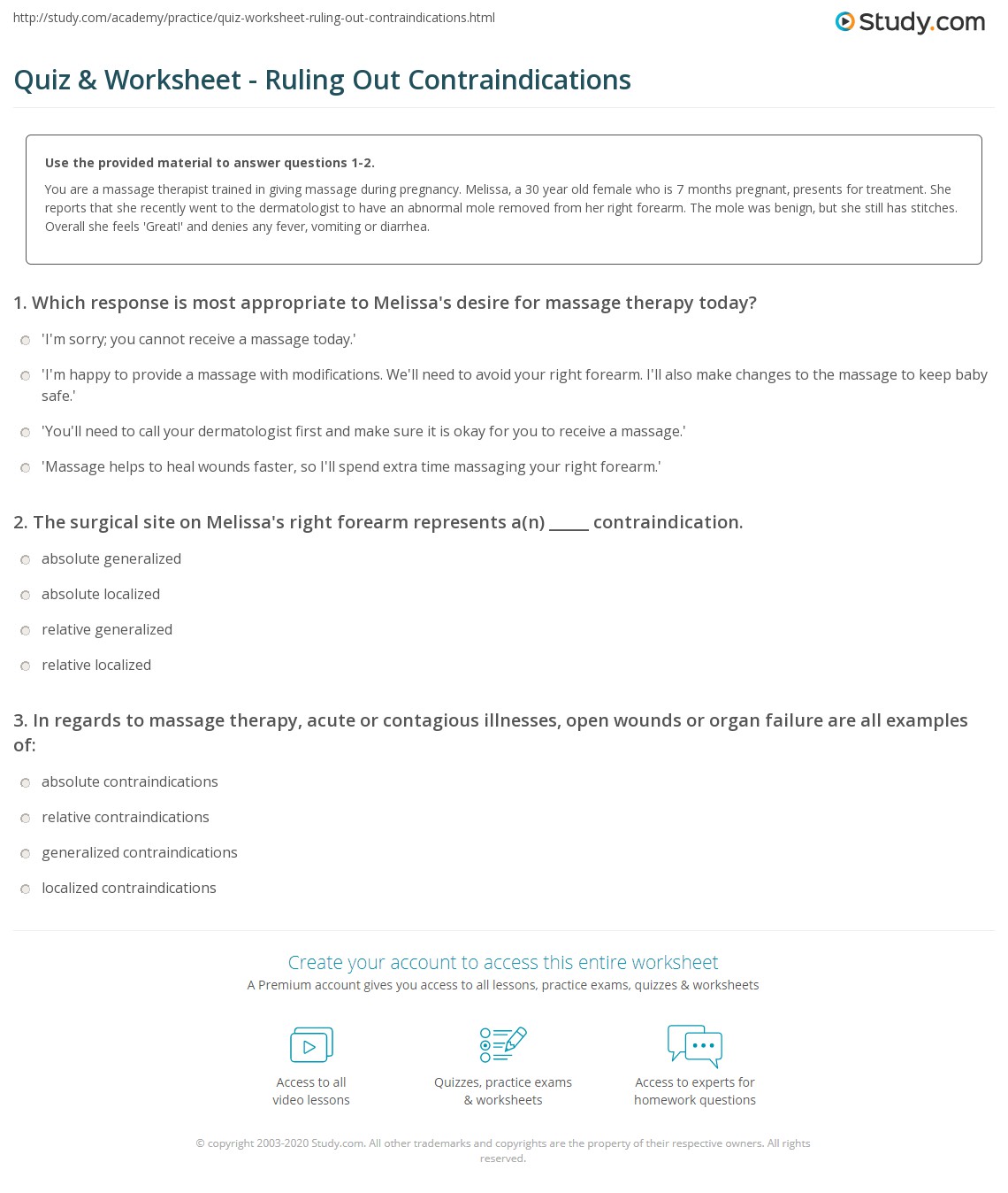 Quiz & Worksheet - Ruling Out Contraindications | Study.com