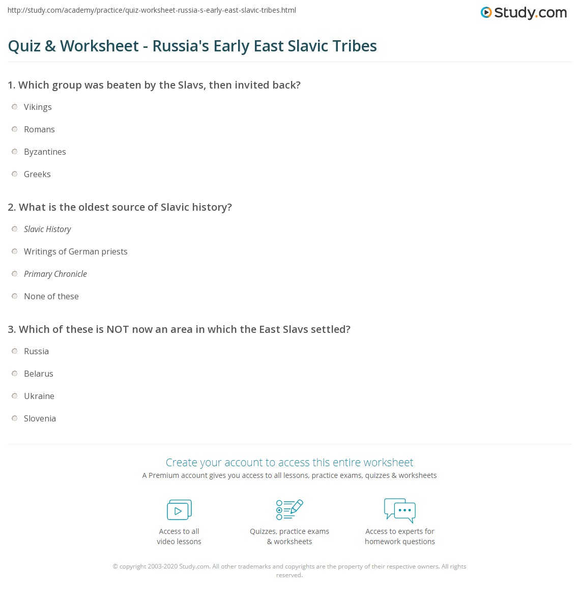 Quiz & Worksheet - Russia's Early East Slavic Tribes | Study.com