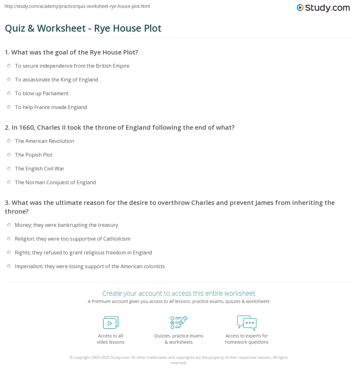 Quiz & Worksheet - Rye House Plot | Study.com