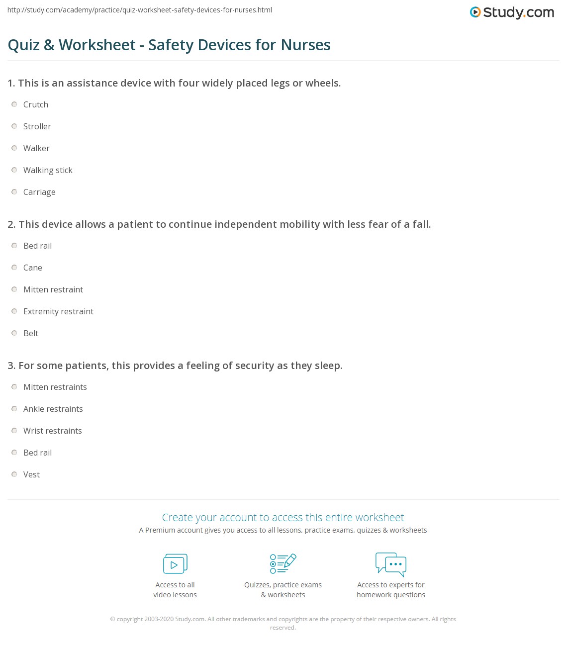 Quiz & Worksheet - Safety Devices for Nurses | Study.com