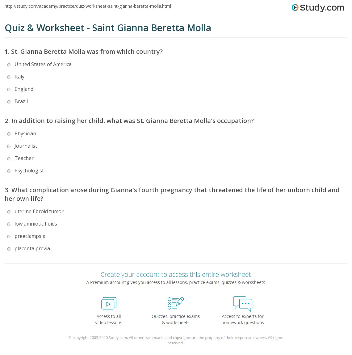 Quiz & Worksheet - Saint Gianna Beretta Molla | Study.com