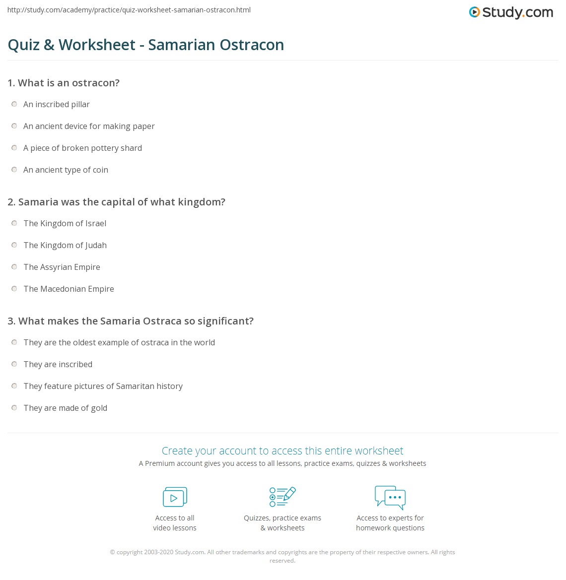 Quiz & Worksheet - Samarian Ostracon | Study.com