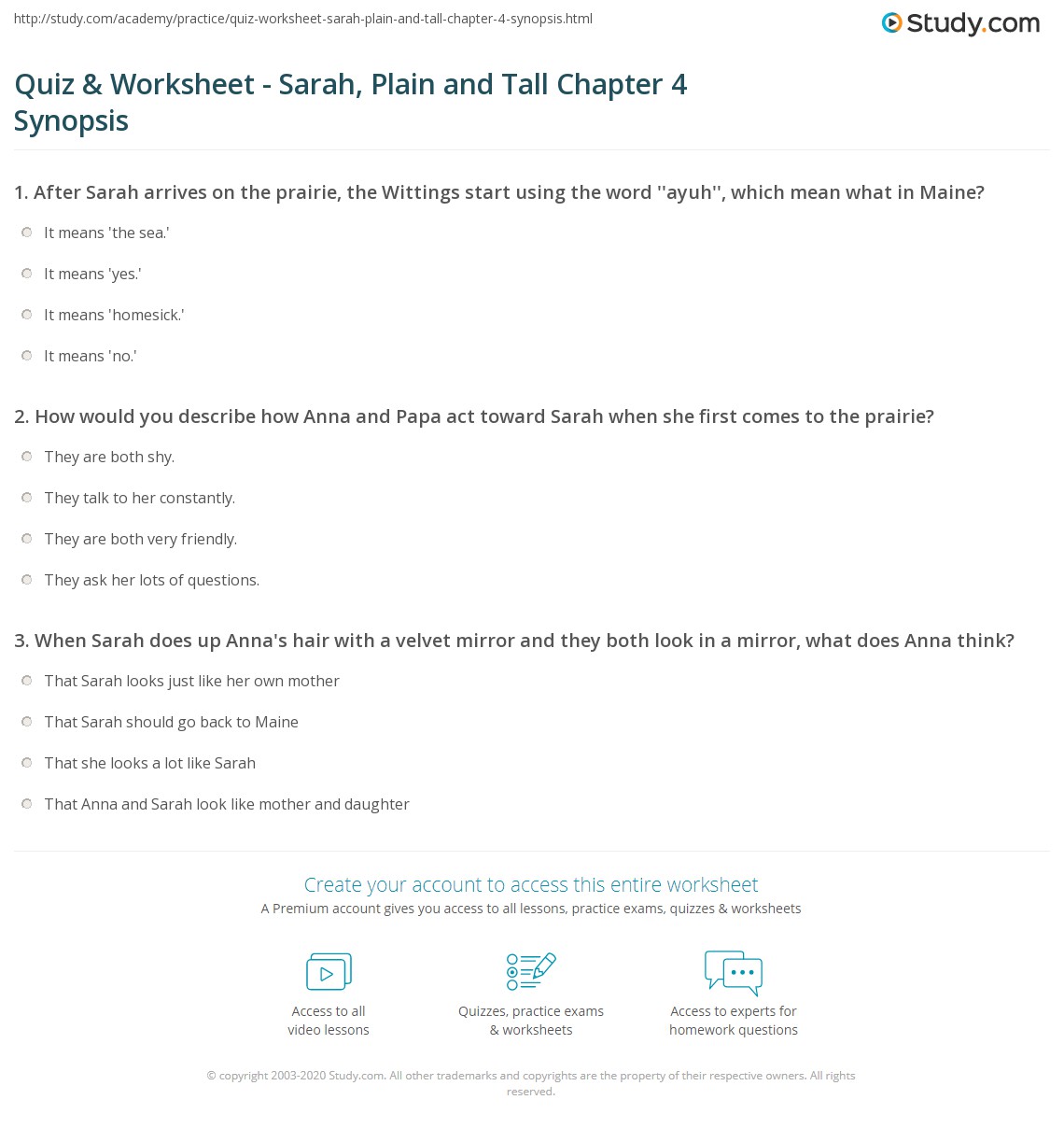 Quiz & Worksheet - Sarah, Plain and Tall Chapter 4 Synopsis | Study.com