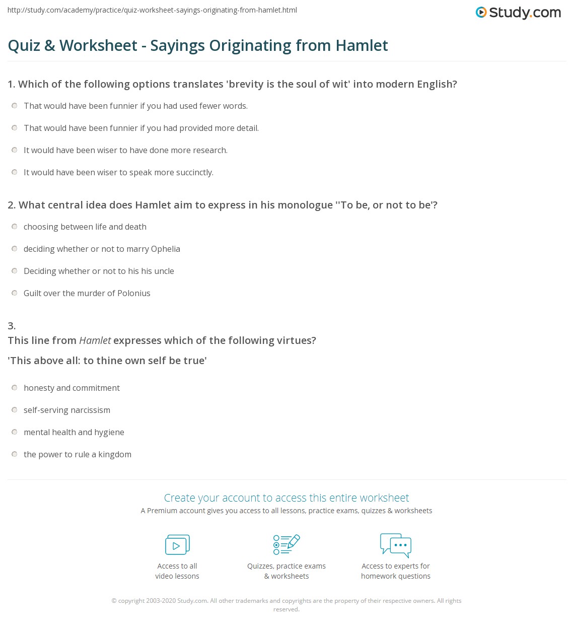 Quiz & Worksheet - Sayings Originating from Hamlet | Study.com