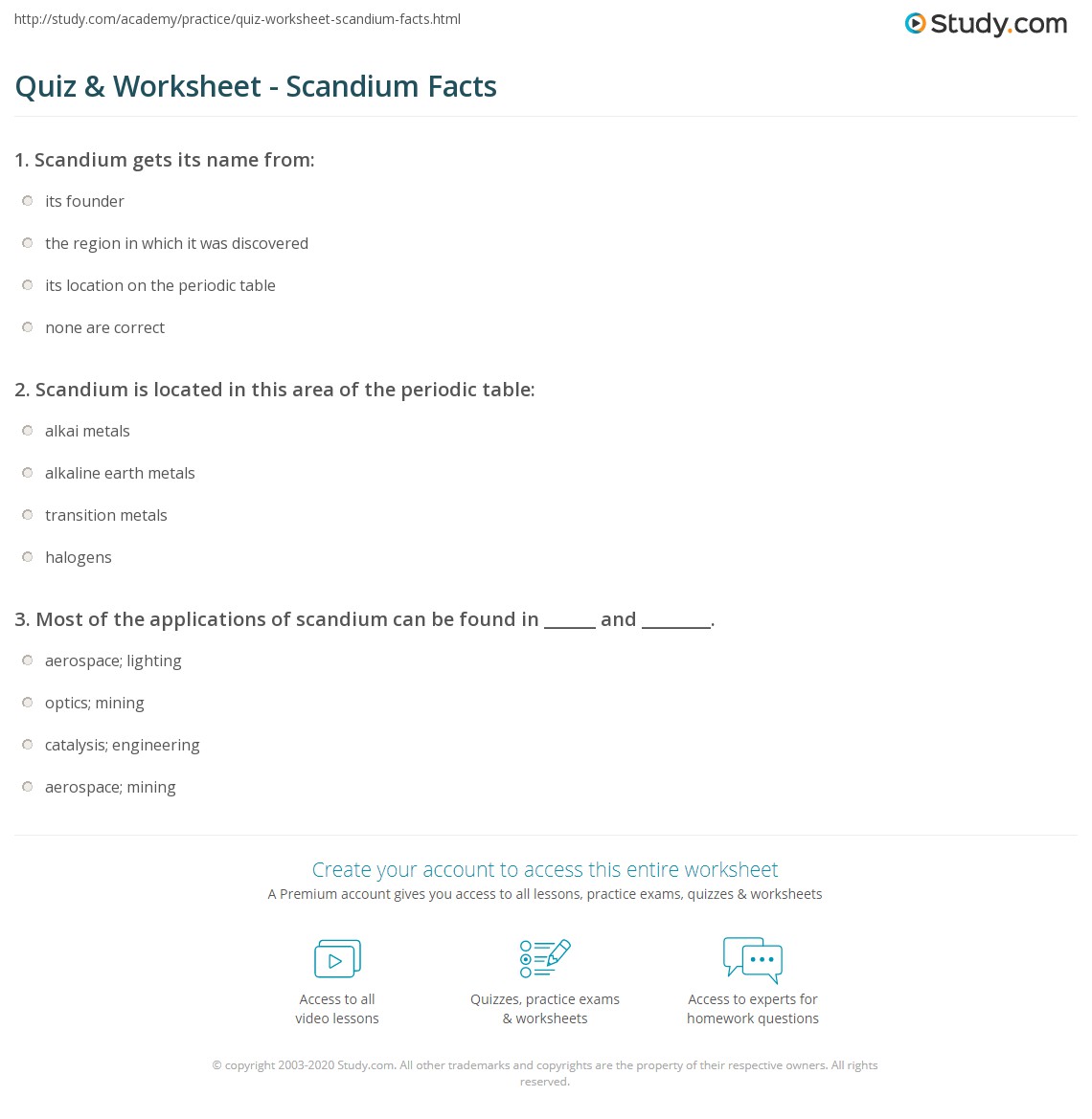 Quiz & Worksheet - Scandium Facts | Study.com