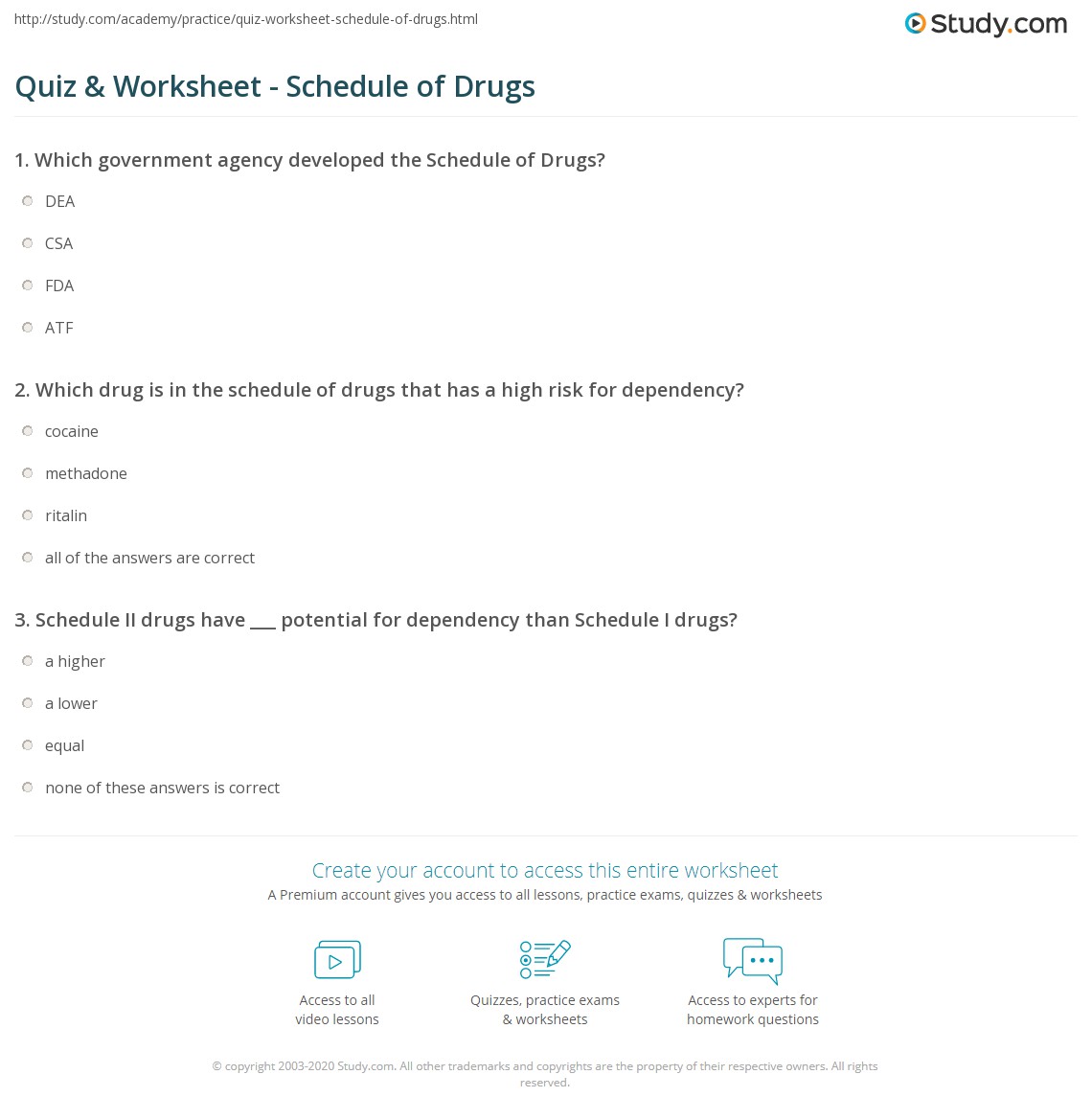 Quiz & Worksheet - Schedule of Drugs | Study.com