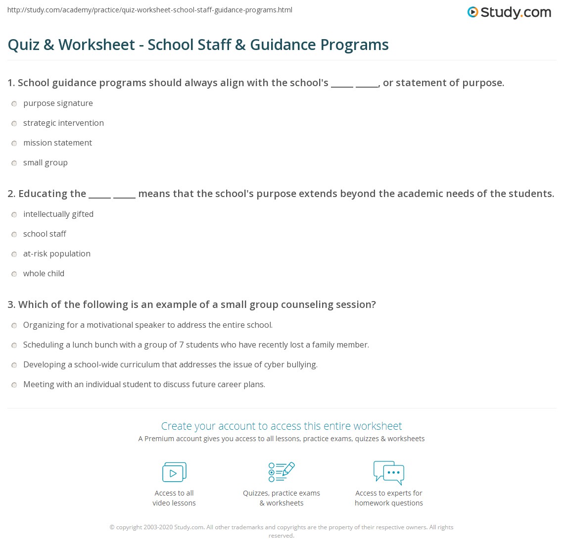 Quiz & Worksheet - School Staff & Guidance Programs | Study.com