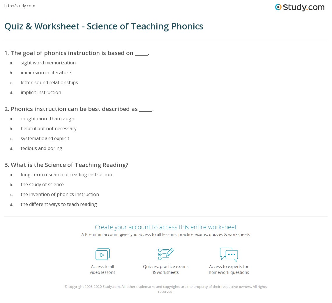 Quiz & Worksheet - Science of Teaching Phonics | Study.com