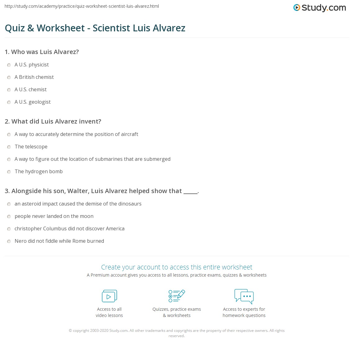 Quiz & Worksheet - Scientist Luis Alvarez | Study.com