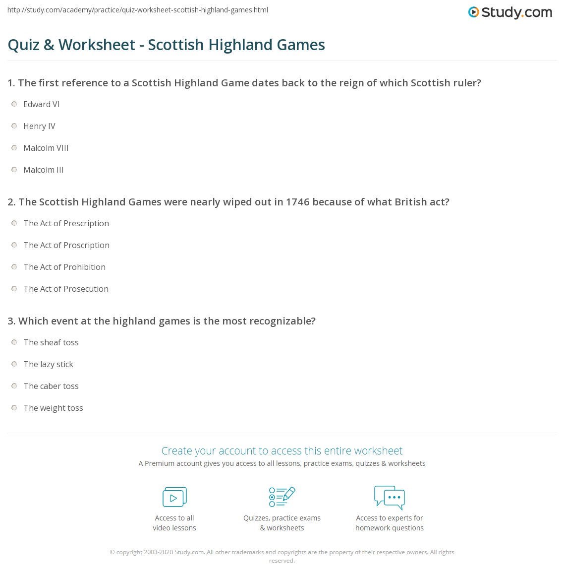 Quiz & Worksheet - Scottish Highland Games | Study.com