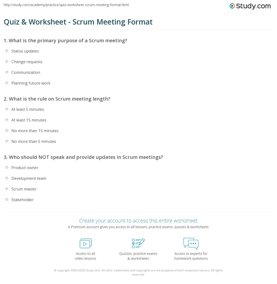 Quiz & Worksheet - Scrum Meeting Format | Study.com