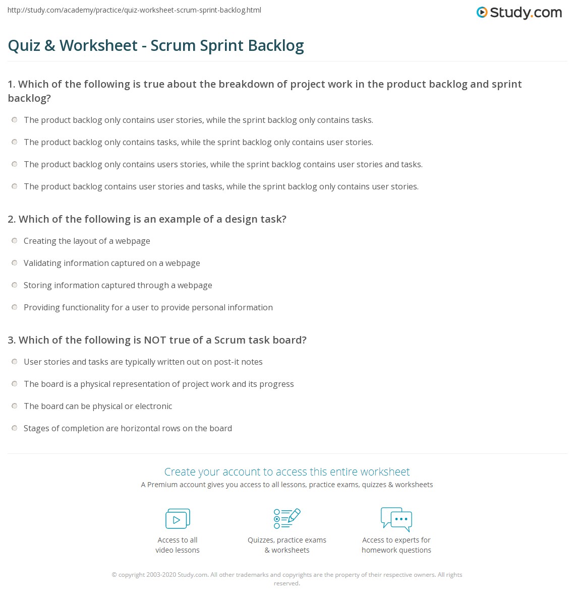 Quiz & Worksheet - Scrum Sprint Backlog | Study.com