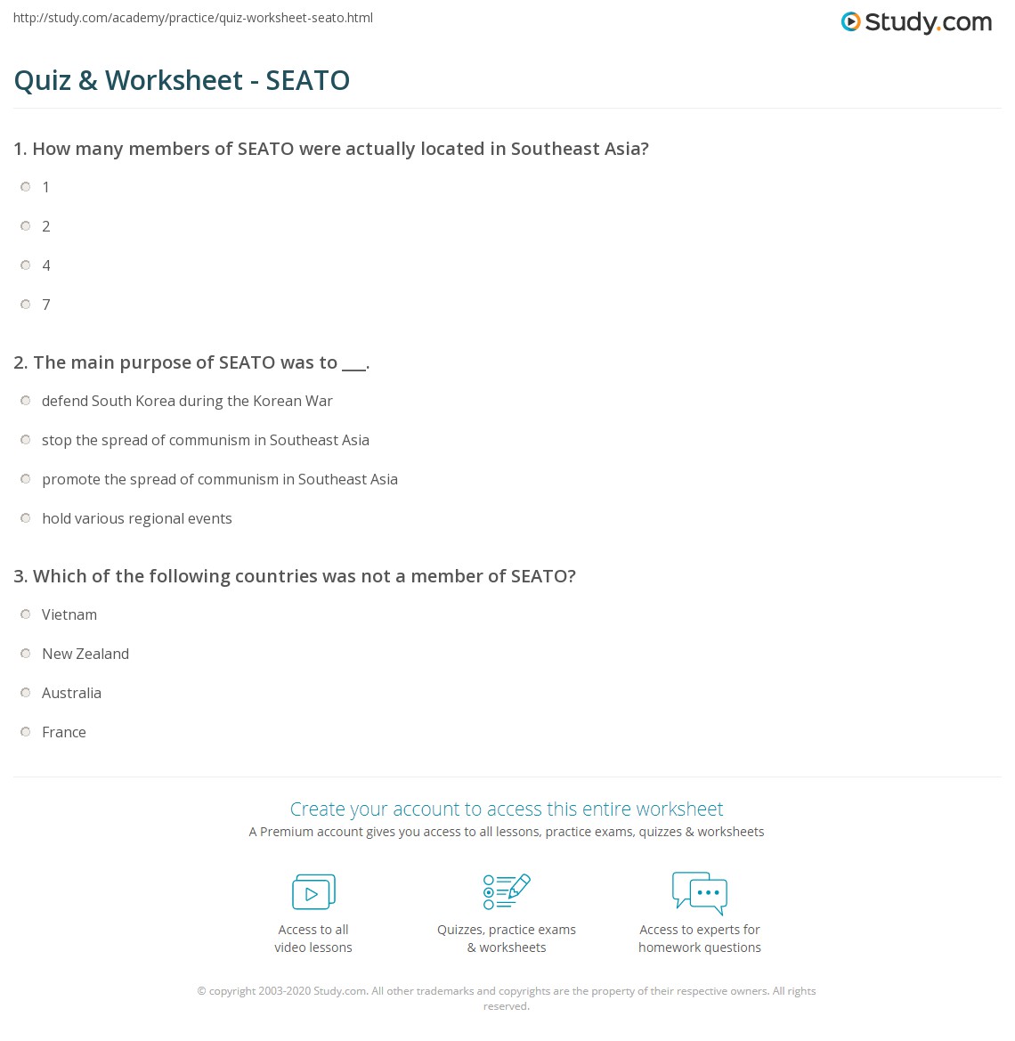 Quiz & Worksheet - SEATO | Study.com