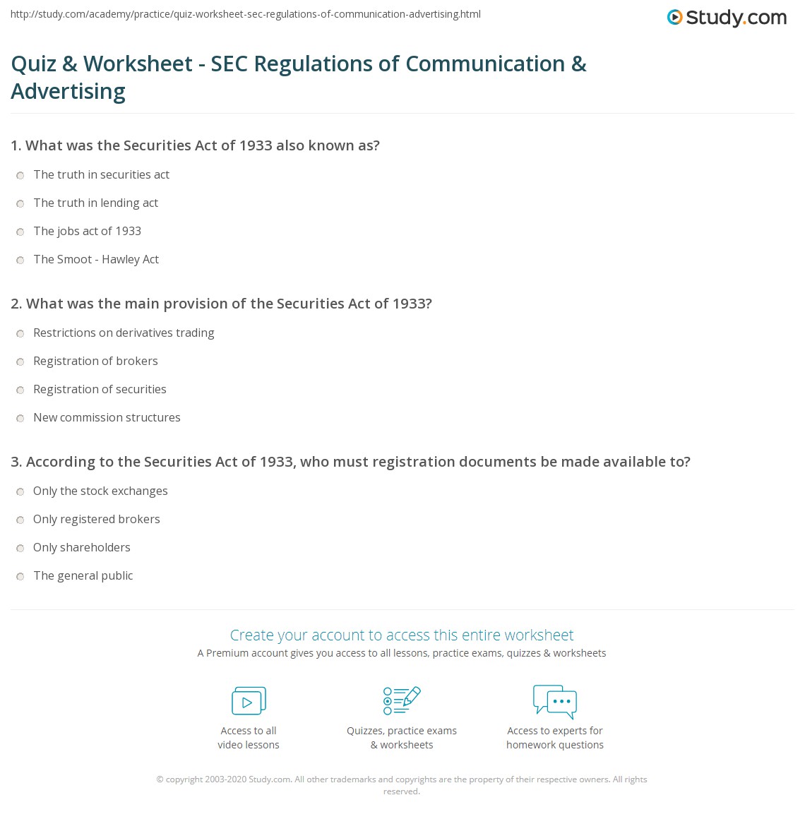 Quiz & Worksheet - SEC Regulations of Communication & Advertising ...
