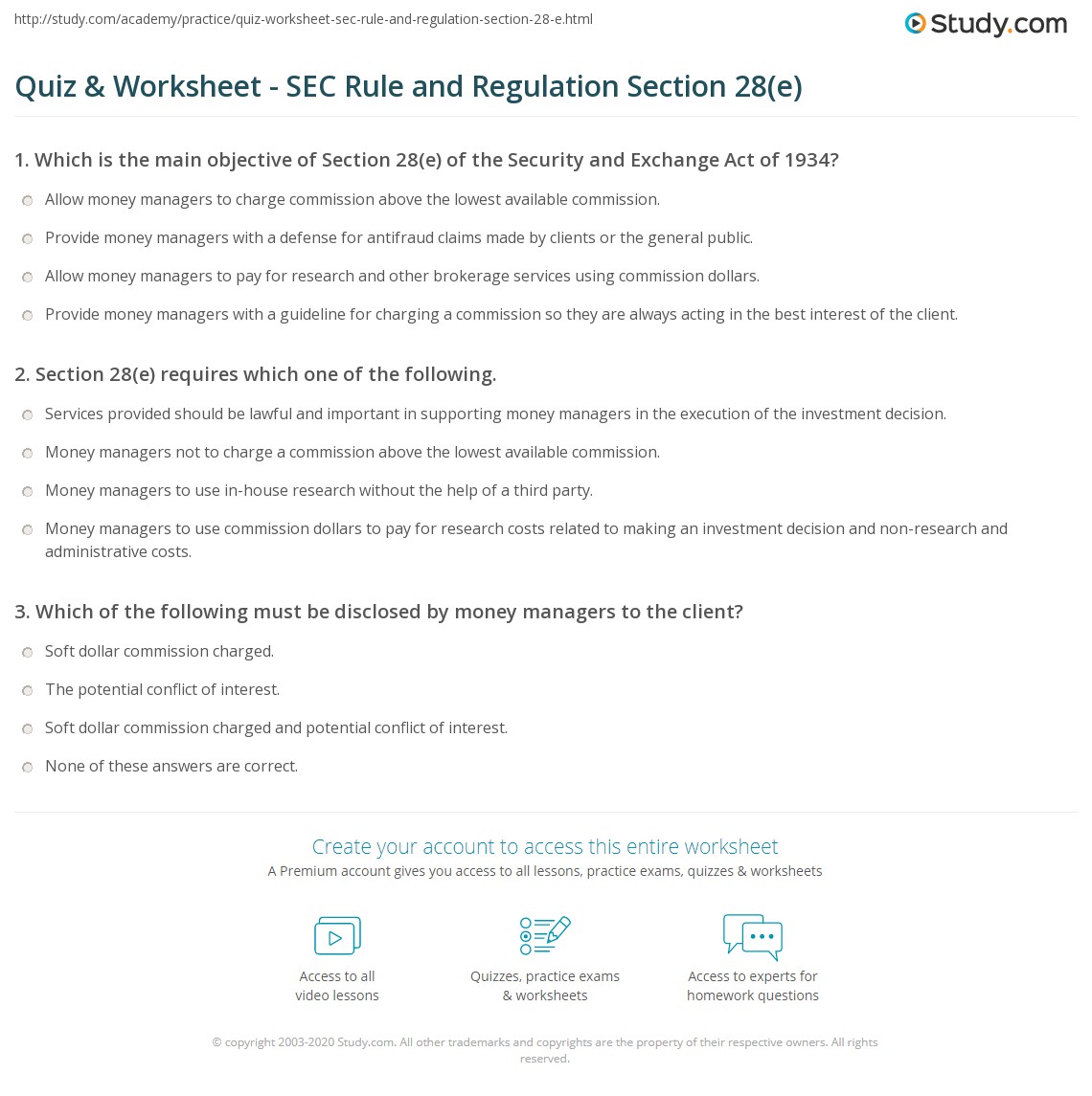 Quiz & Worksheet - SEC Rule and Regulation Section 28(e) | Study.com