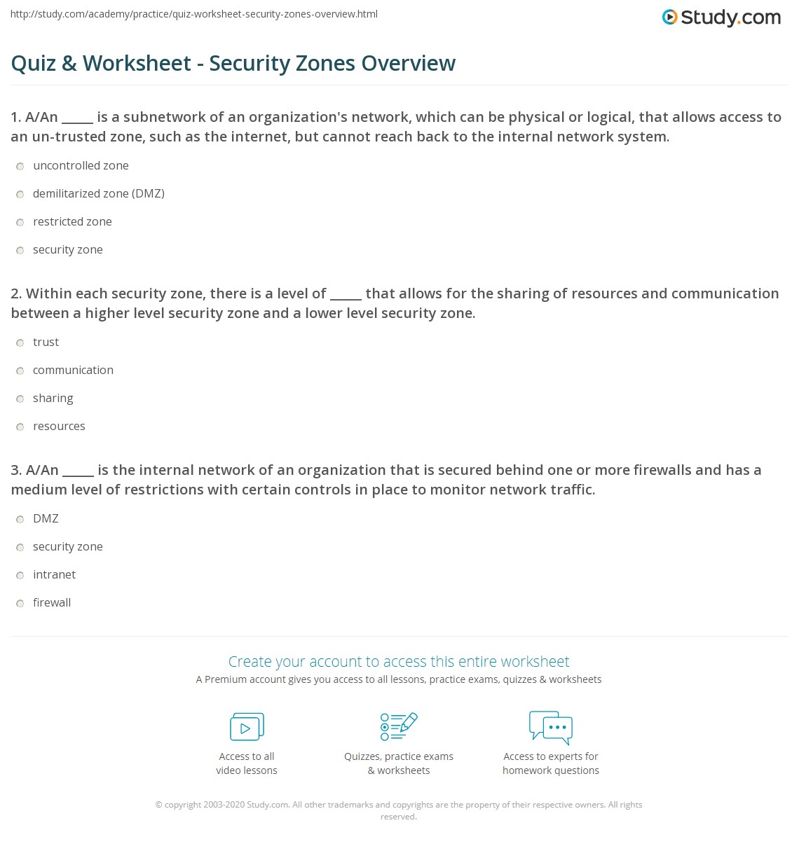 Quiz & Worksheet - Security Zones Overview | Study.com