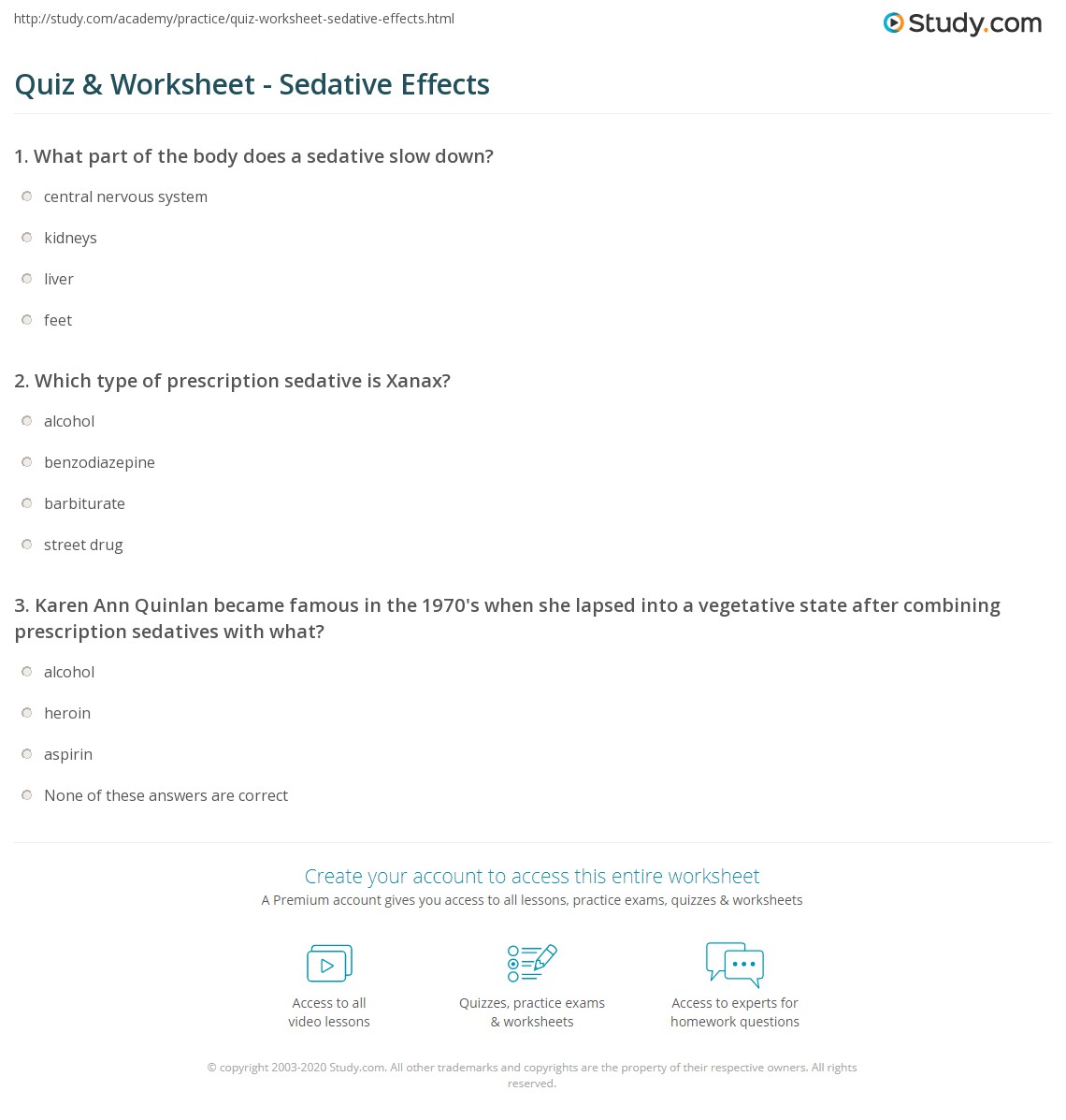 Quiz & Worksheet - Sedative Effects | Study.com
