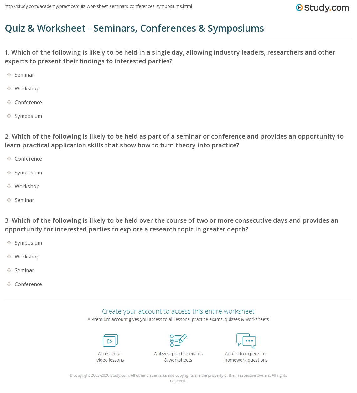 Quiz & Worksheet - Seminars, Conferences & Symposiums | Study.com