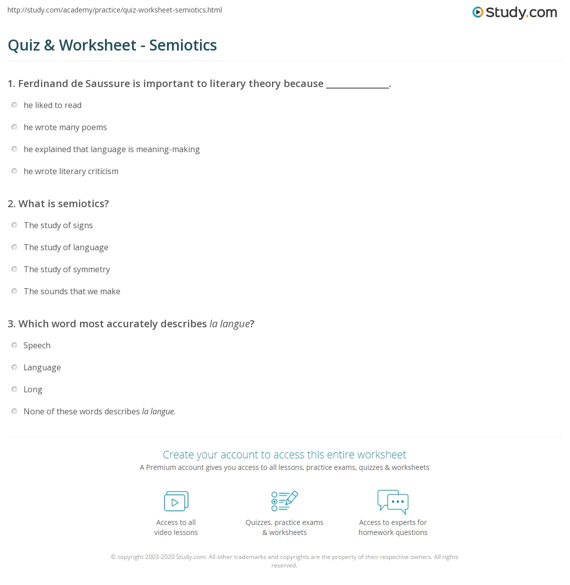 Quiz & Worksheet - Semiotics | Study.com