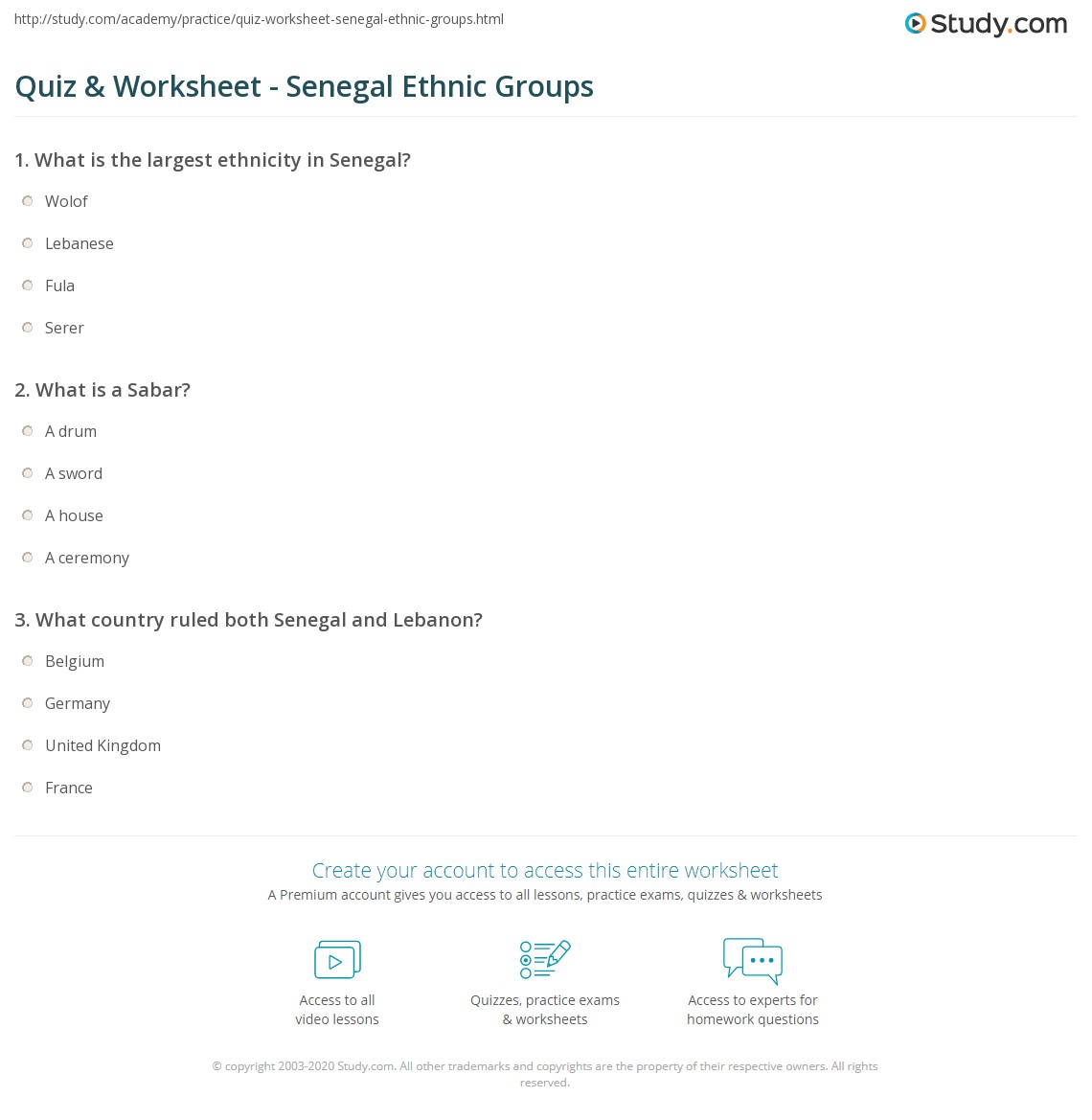 Quiz & Worksheet - Senegal Ethnic Groups | Study.com