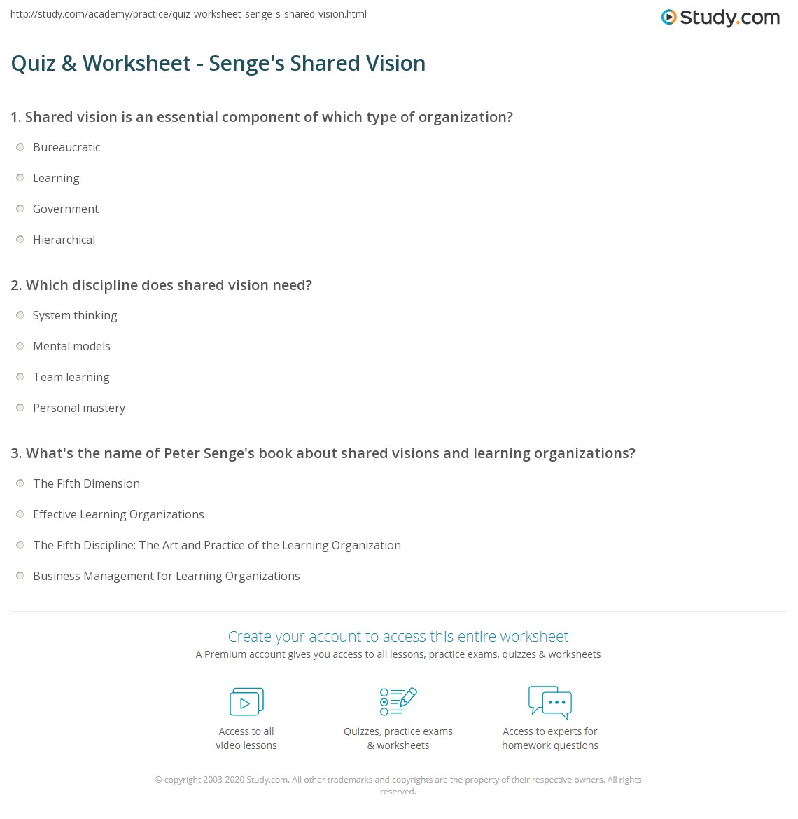 Quiz & Worksheet - Senge's Shared Vision | Study.com