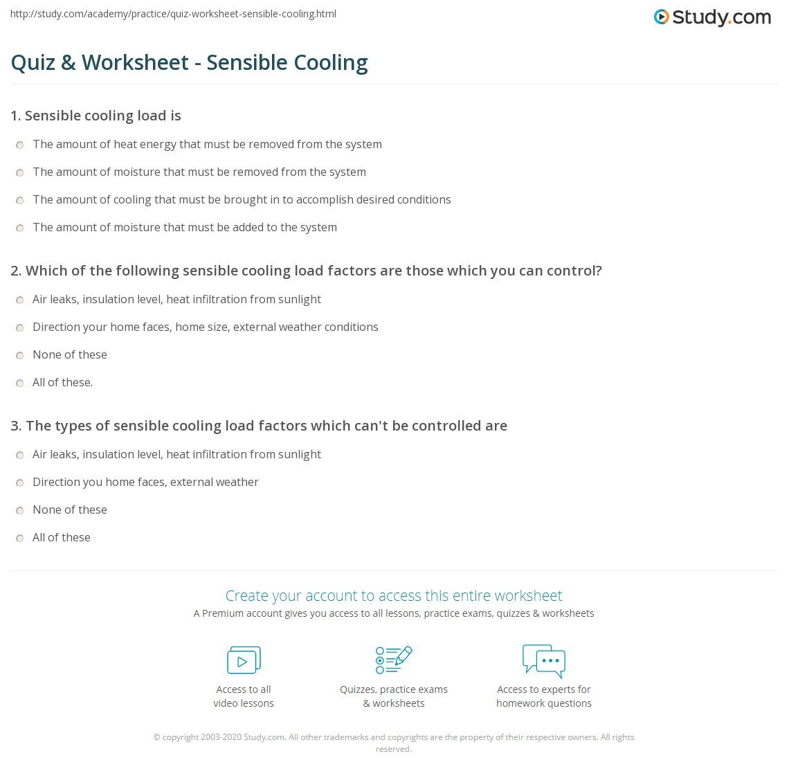Quiz & Worksheet - Sensible Cooling | Study.com