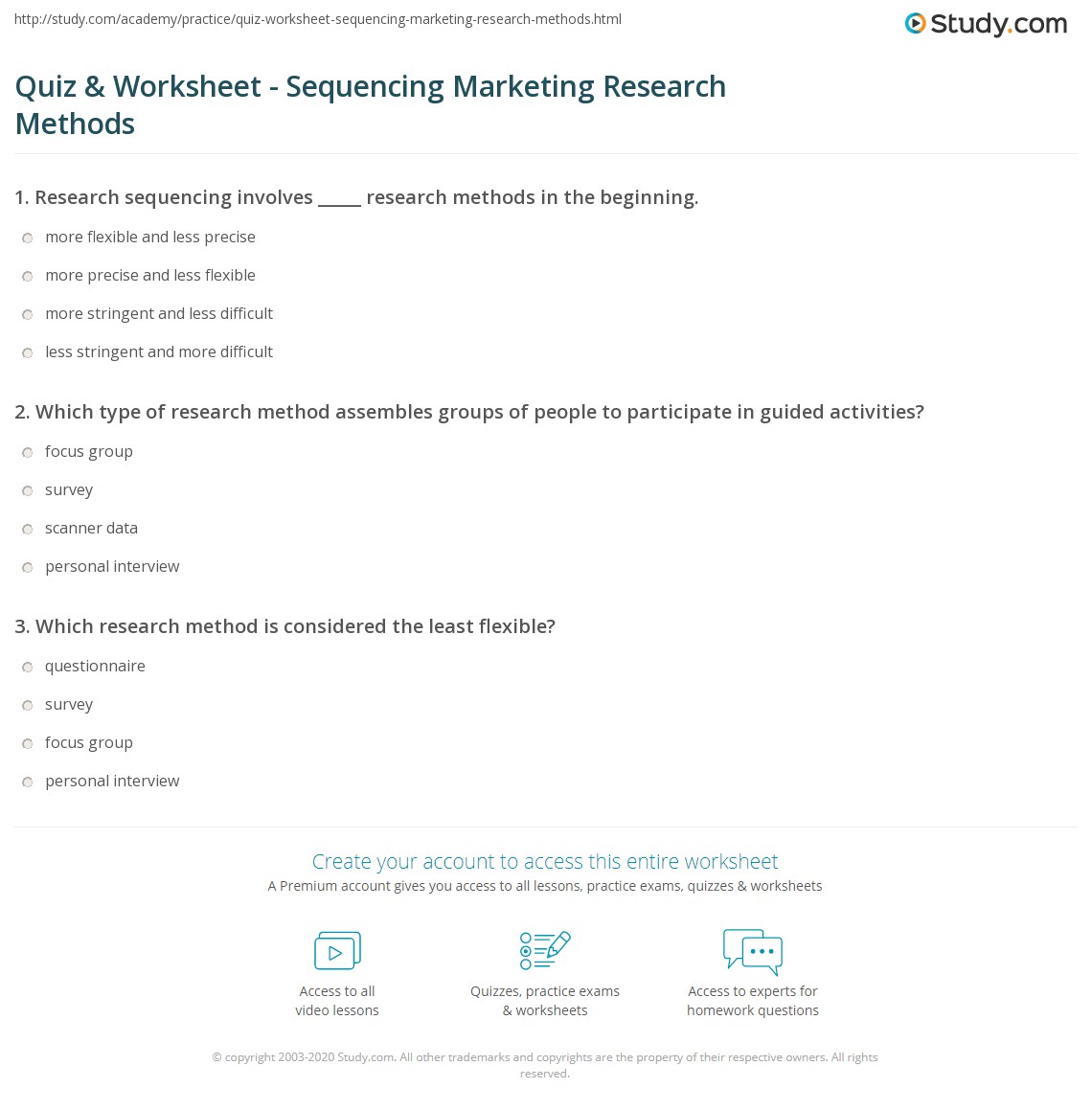 Quiz & Worksheet - Sequencing Marketing Research Methods | Study.com