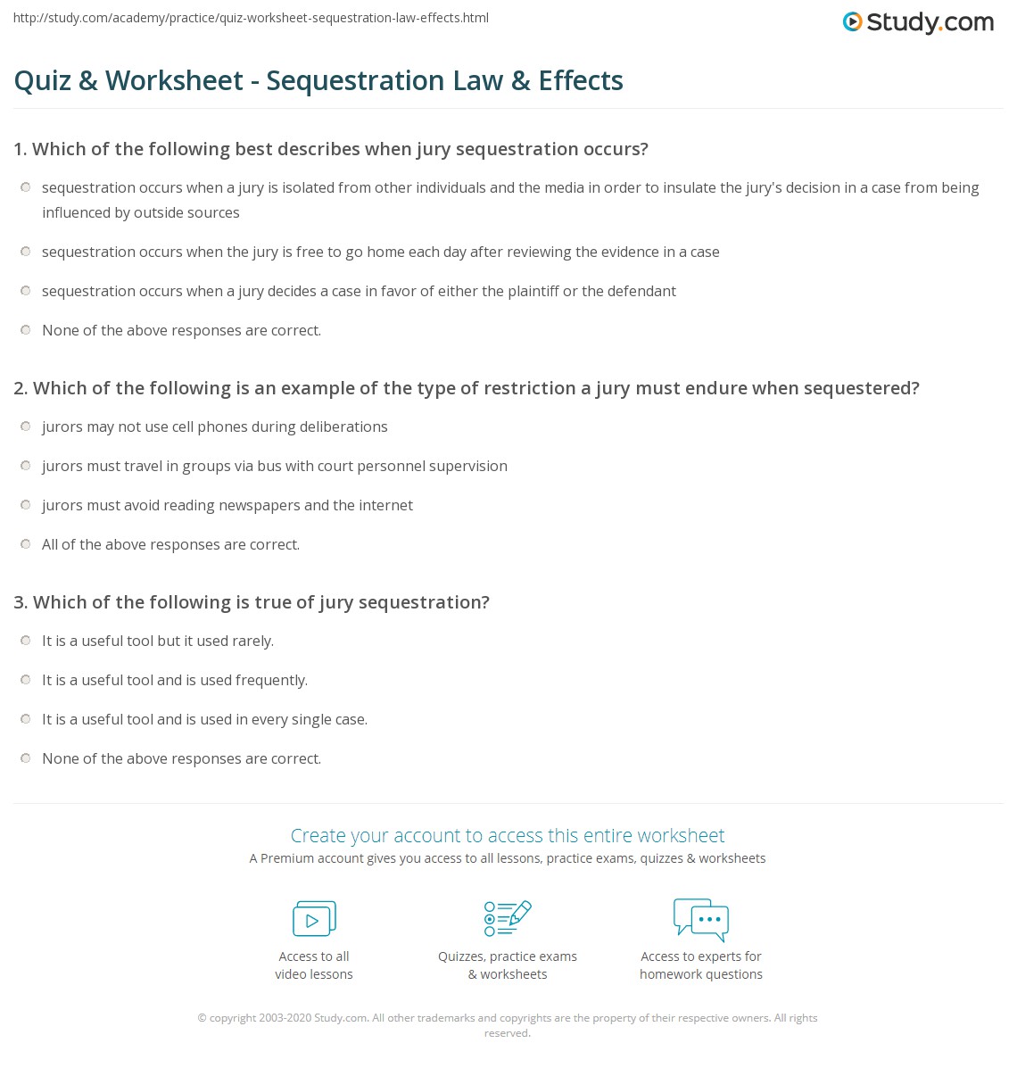 Quiz & Worksheet - Sequestration Law & Effects | Study.com